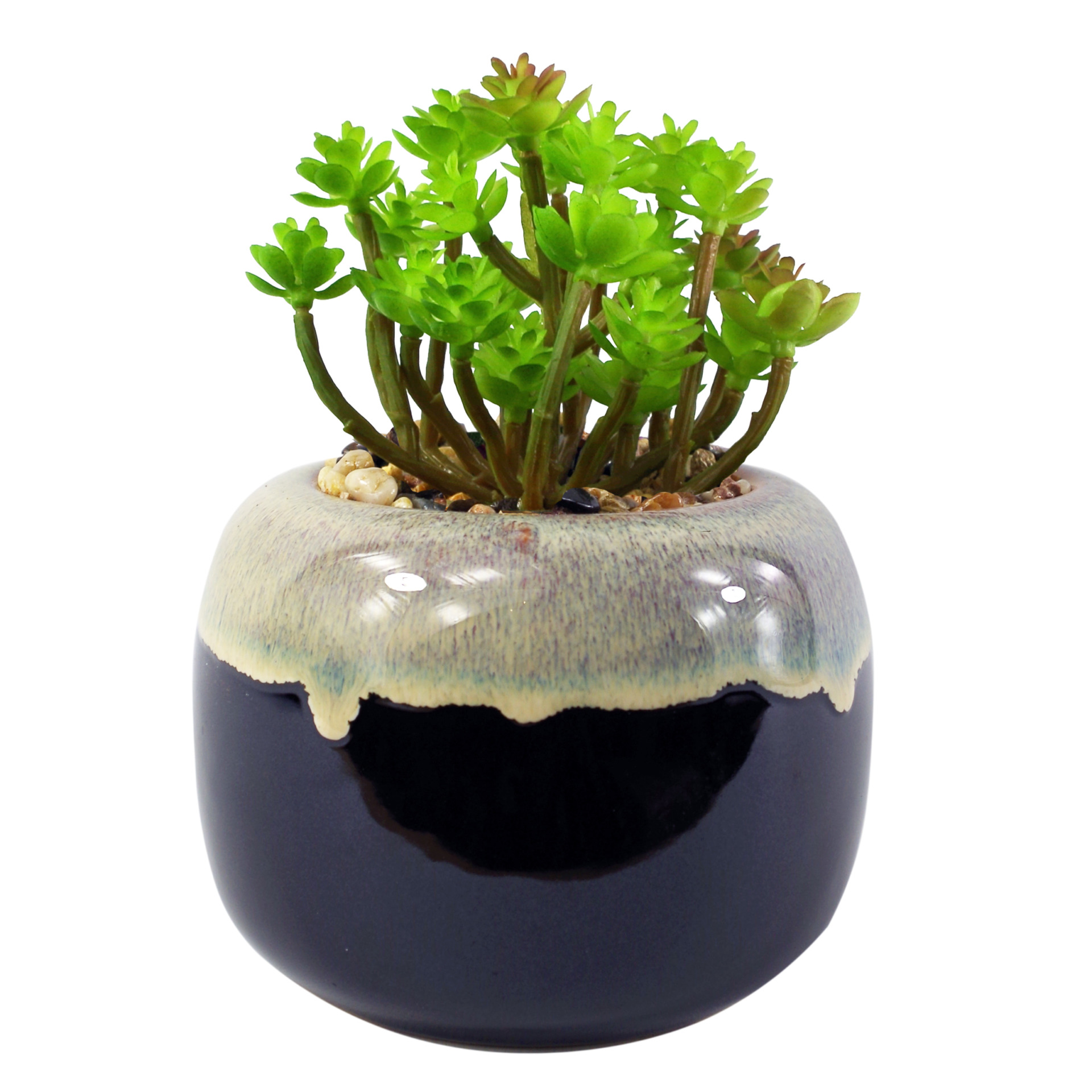 16cm Ceramic Drip Glazed Planter with Artificial Sedum Clavatum Plant ...