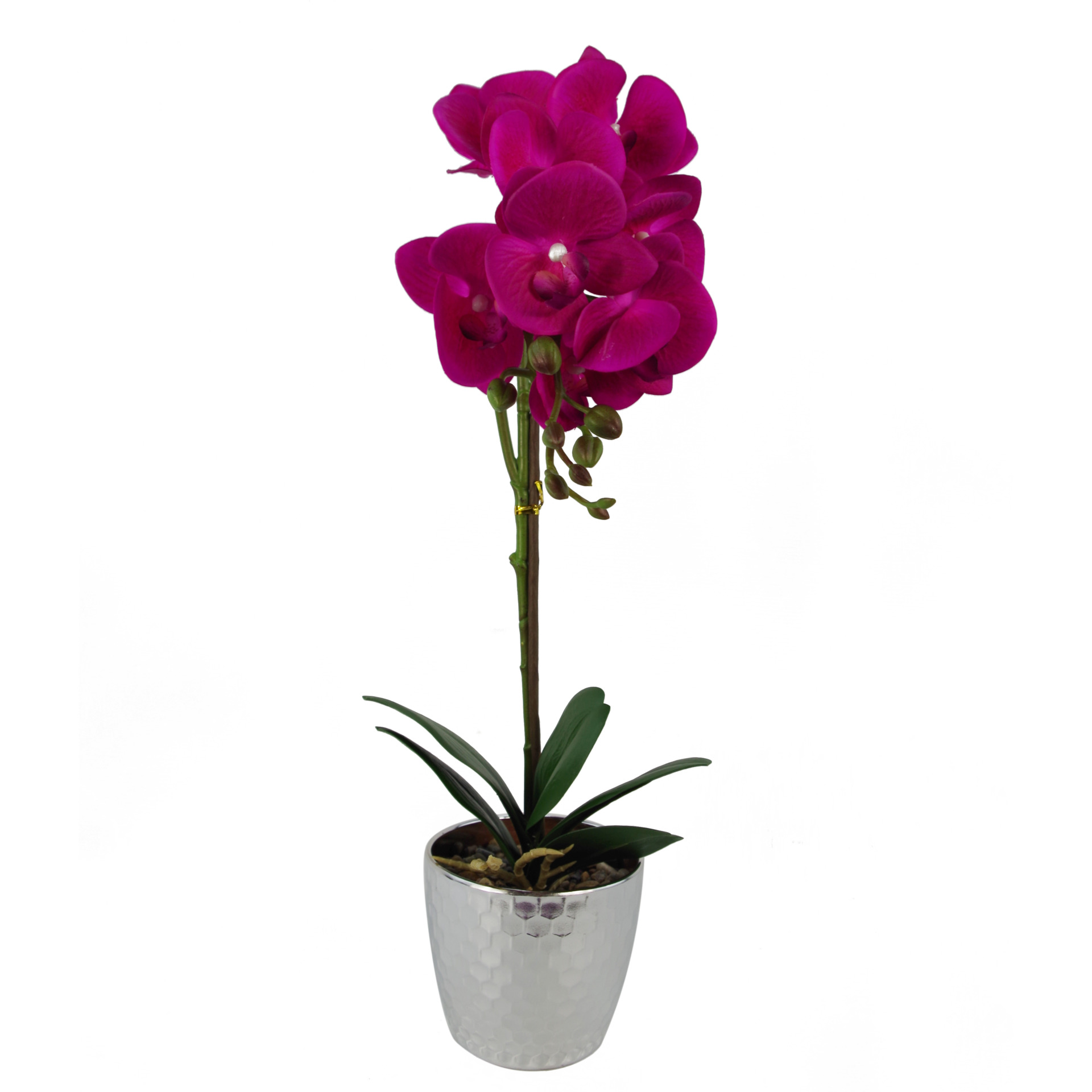 50cm Phalaenopsis Orchid Artificial - Dark Pink Silver - Leaf Design ...