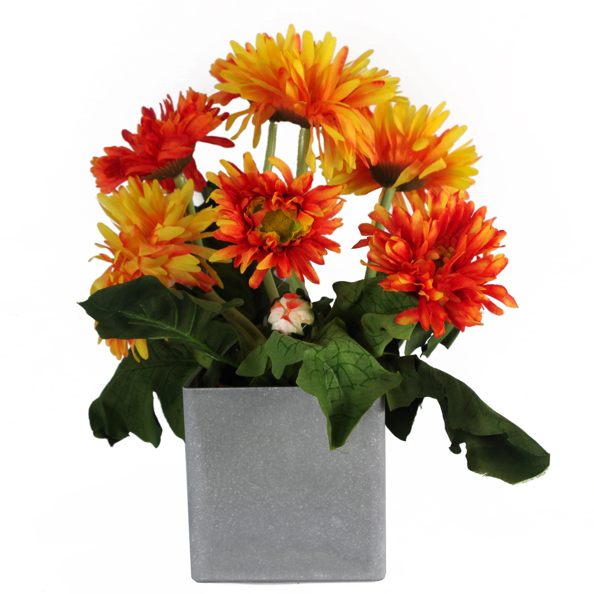 33cm Artificial Potted Daisy Orange - Leaf Design Wholesale