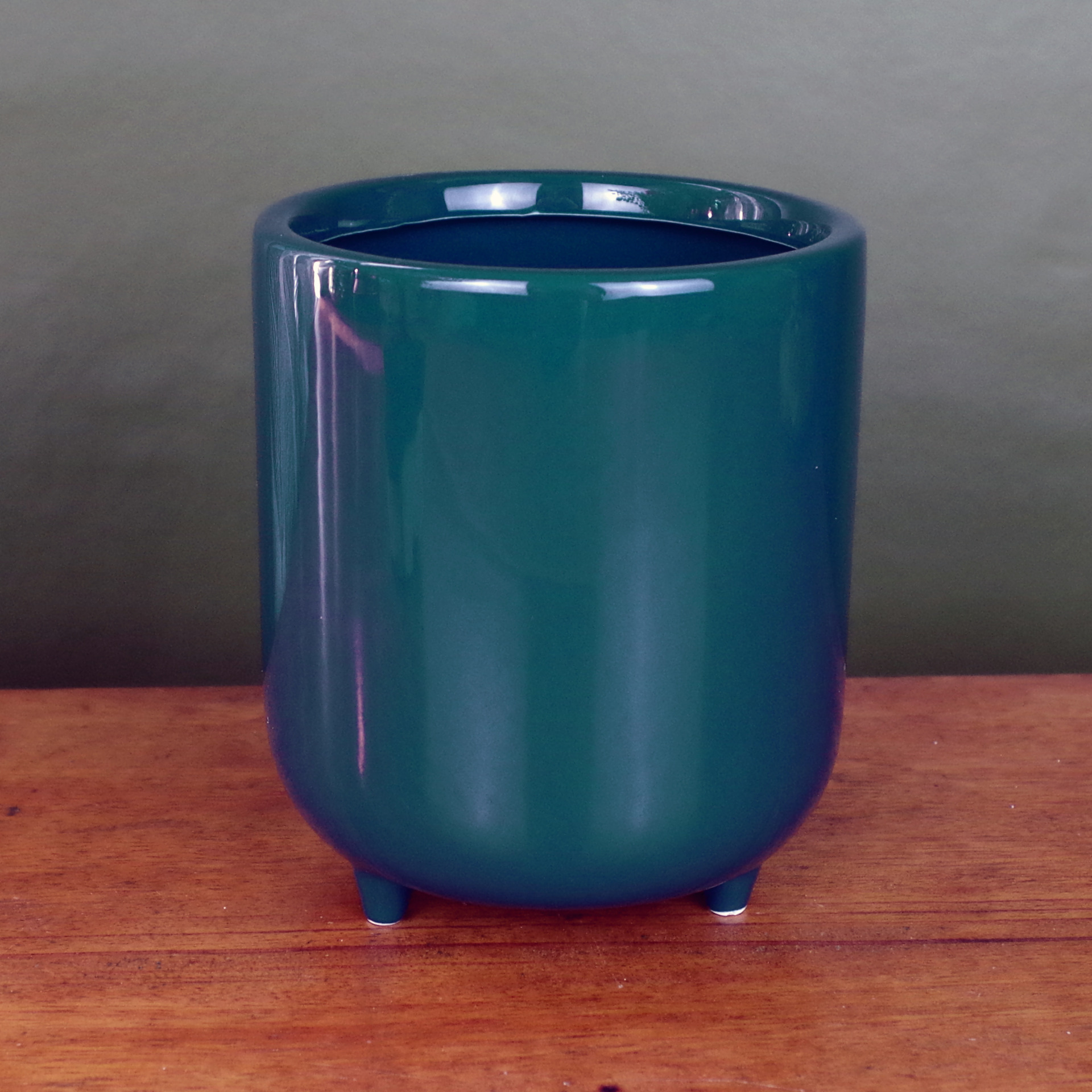 Dark Teal Blue Green Ceramic Planter with Feet Plant Pot - Leaf Design ...