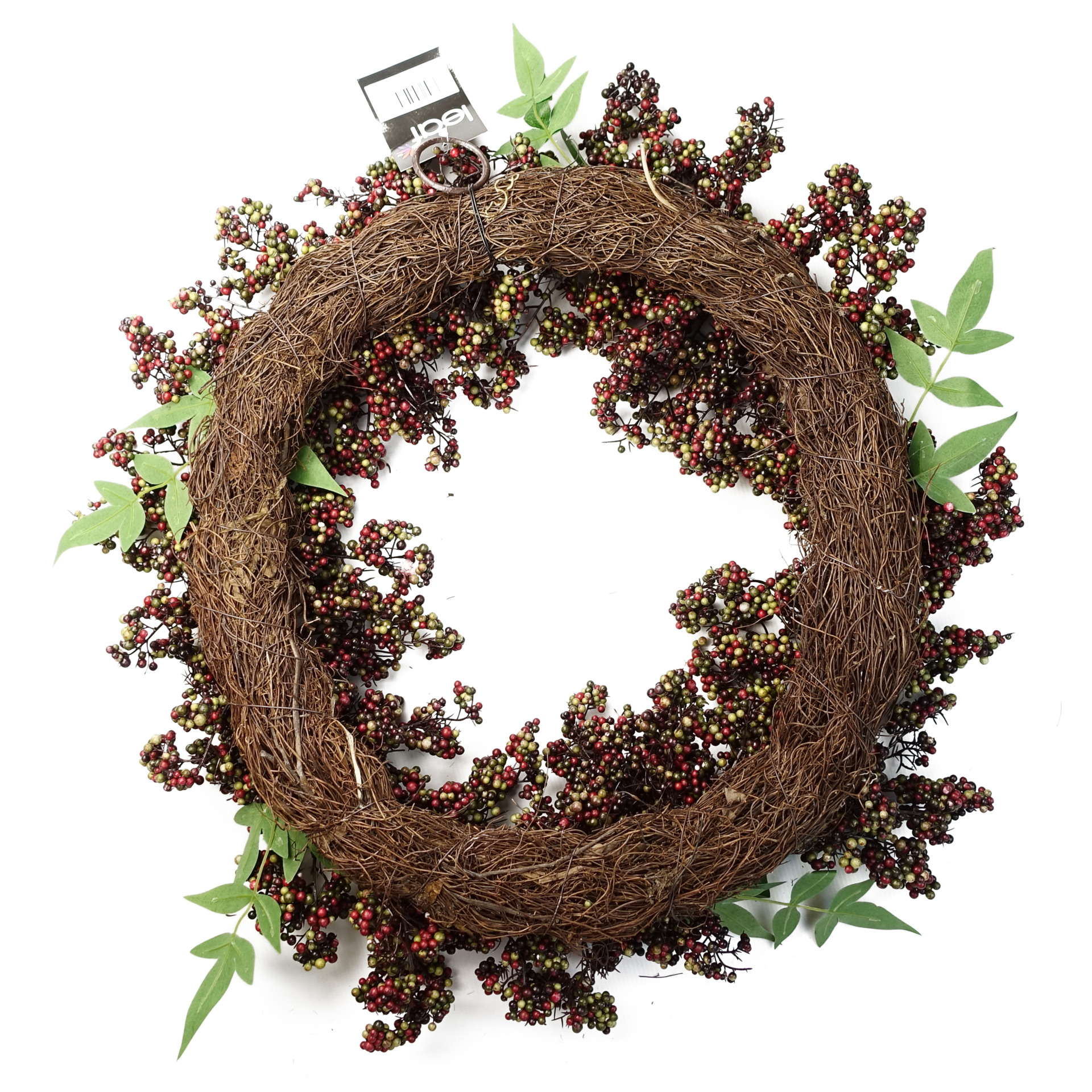 55cm Artificial Hanging Black Berry Wreath - Leaf Design Wholesale