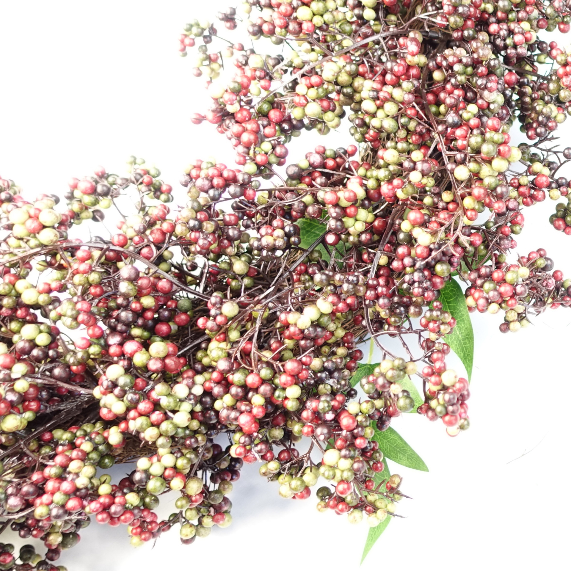 55cm Artificial Hanging Black Berry Wreath - Leaf Design Wholesale