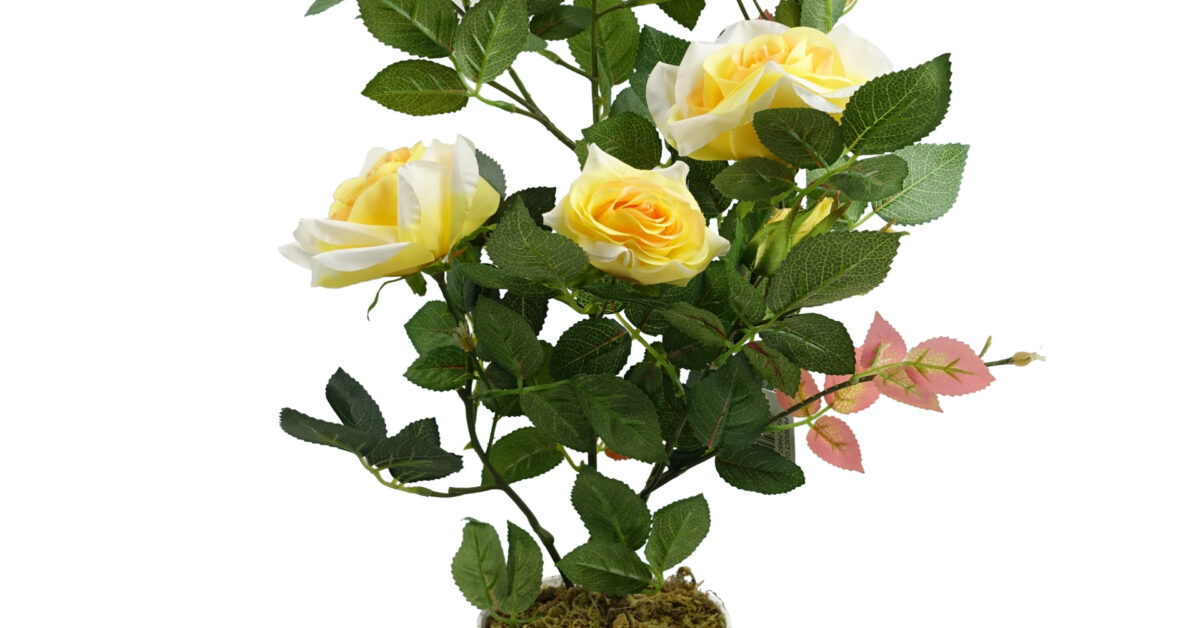 50cm Artificial Yellow Rose Plant - Leaf Design Wholesale